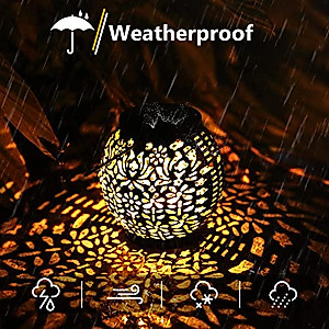 Brizled Solar Lantern Lights, 2 Pack Outdoor LED Solar Hanging Lantern Lights with Star Projection, Warm White Solar Garden Lights Retro Table Lantern Lights Waterproof for Garden Patio Courtyard Path