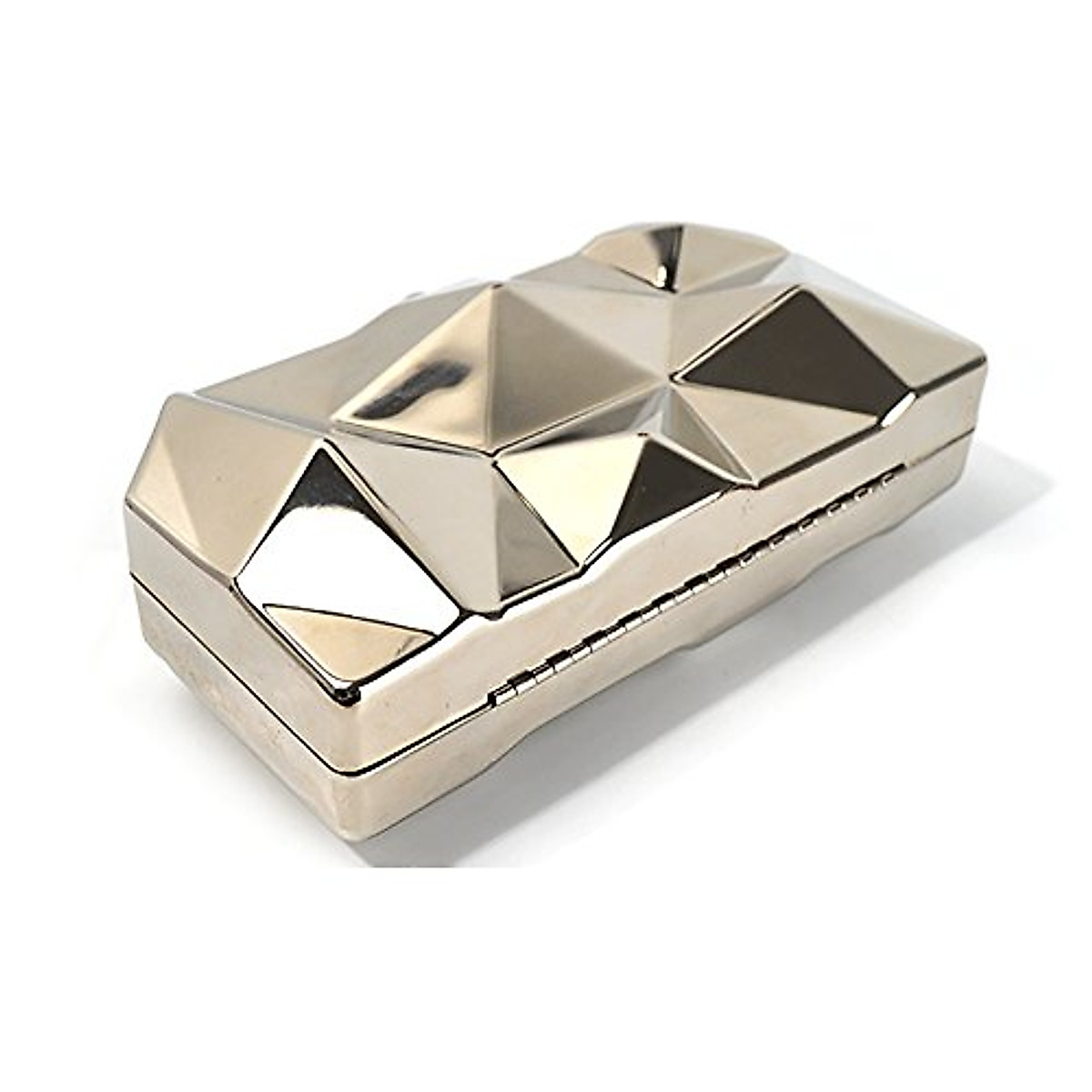 QZUnique Lattice Metal Handbag Geometric Evening Bag Abstract Stone Cut Chain Clutch Purse for Women