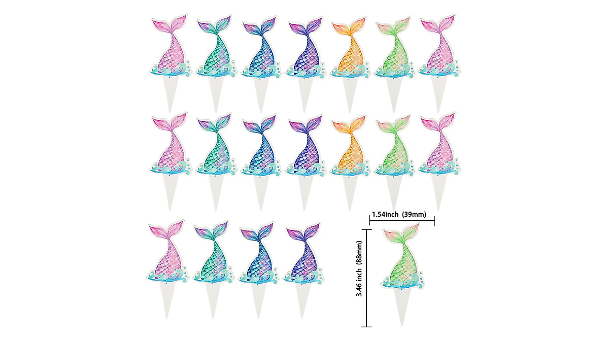 Ephlyn 36Pcs Mermaid Tail Cupcake Toppers for Parties