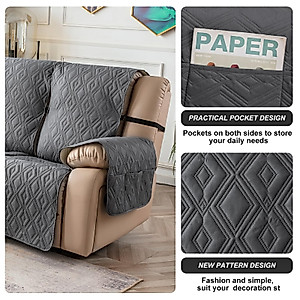 Genina Waterproof Couch Cover for Reclining Couch 3 Seat Recliner Sofa Covers, Non-Slip Recliner Couch Cover Furniture Protector with Elastic Straps for Pets, Dogs (Dark Gray, Recliner Sofa)