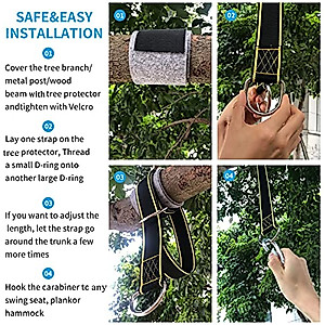 Tree Swing Hanging Straps Kit - Holds 2800 lbs (SGS Certified), 5ftx2 Hammock Straps with 2 Heavy Duty Locking Carabiners and 2 Tree Protectors, Polyester Straps Perfect for Tree Swings & Hammocks