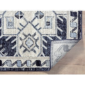 Abani 7'9" x 10'2" (8x10) Geometric Navy Blue & Cream Bedroom Rug Rugs Contemporary Style Non-Shedding Classic Area Rug