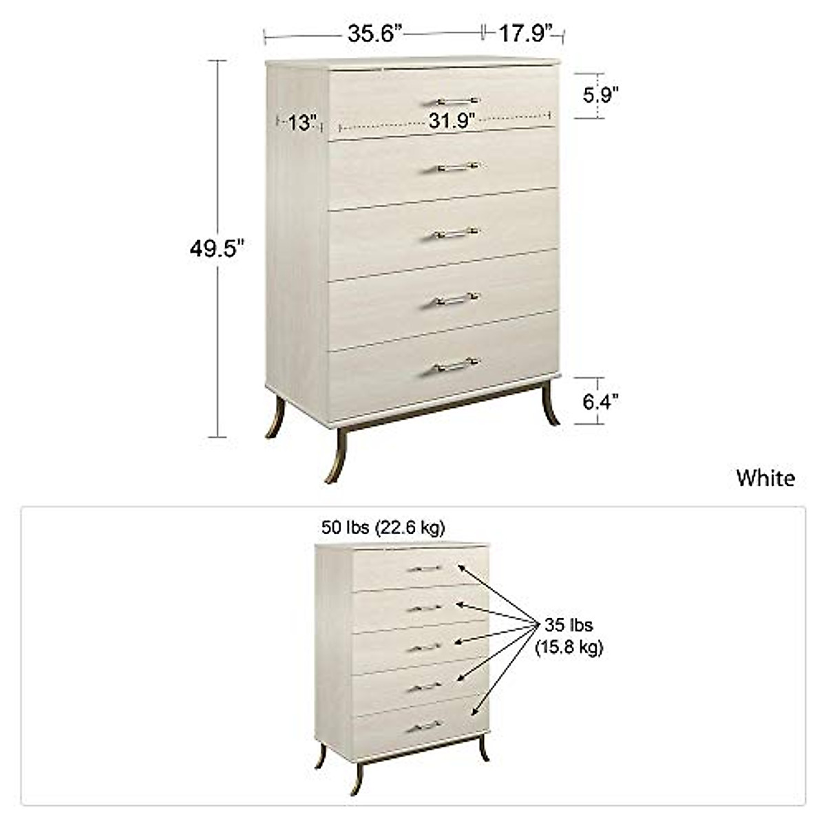 Little Seeds Monarch Hill Clementine White 5 Drawer Dresser