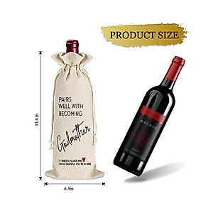 MNEDLAD Est 2024 Pairs Well With Becoming Godmother Wine Glass Gift, Novelty Cotton linen Wine Gift Birthday Christmas Thanksgiving Christmas Baptism Gifts for Godmother Aunt Women Hers,1Wine Bag-143