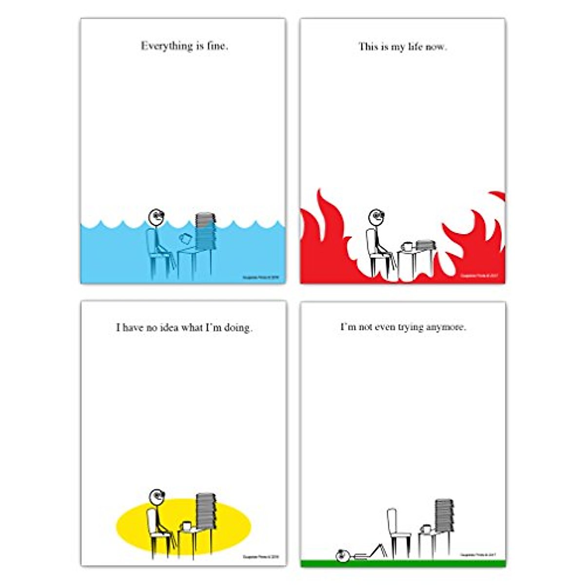 Guajolote Prints Funny Novelty Memo Pads Bundle (4 Items) Everything is Fine, This is my life Now, I have no idea what I'm doing, and I'm not even trying anymore