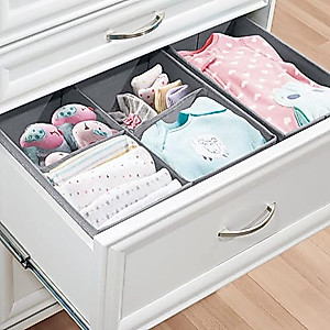 mDesign Soft Fabric Dresser Drawer and Closet Storage Organizer Set for Child/Kids Room, Nursery, Playroom - 2 Pieces, 5 Compartments - Textured Print - Gray