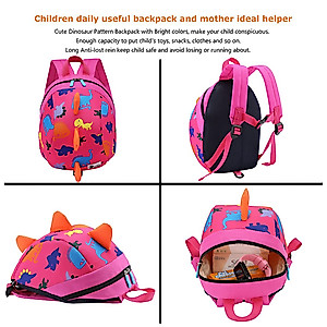 DB Dinosaur Toddler Mini Backpack with Leash, Children Kids Baby Harness Bookbag (Rose Pink)