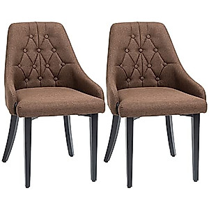 HOMCOM Modern Dining Chairs Set of 2, Button Tufted High Back Accent Chairs with Upholstered Seat, Steel Legs for Living Room, Kitchen, Study, Brown