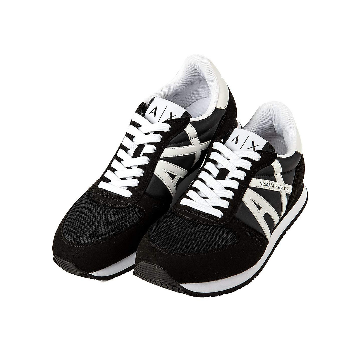 A | X ARMANI EXCHANGE Men's Lace Up Logo Sneaker, Black + White, 11