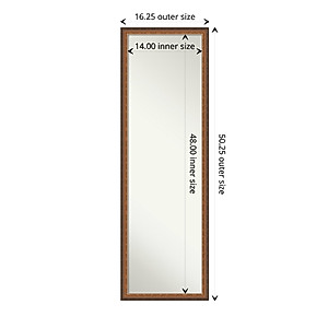 Amanti Art Bronze Full Length Mirror for Door, 50x16 Two Tone Bronze Copper Tall Wall Mirror Full Length, Mounted to Door or Closet Wall with no Visible Brackets, Modern Contemporary Wood Frame