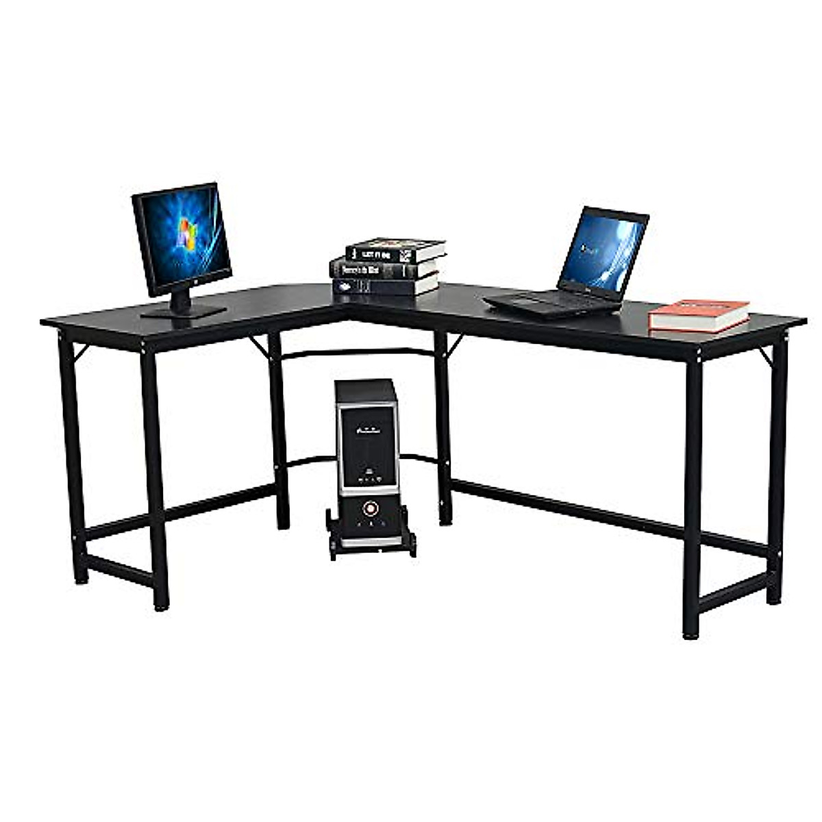WEI WEI GLOBAL 66” L-Shaped Computer Corner Desk, PC Laptop Gaming Desk with CPU Stand, Space-Saving Large Writing Workstation Table for Home Office, Black