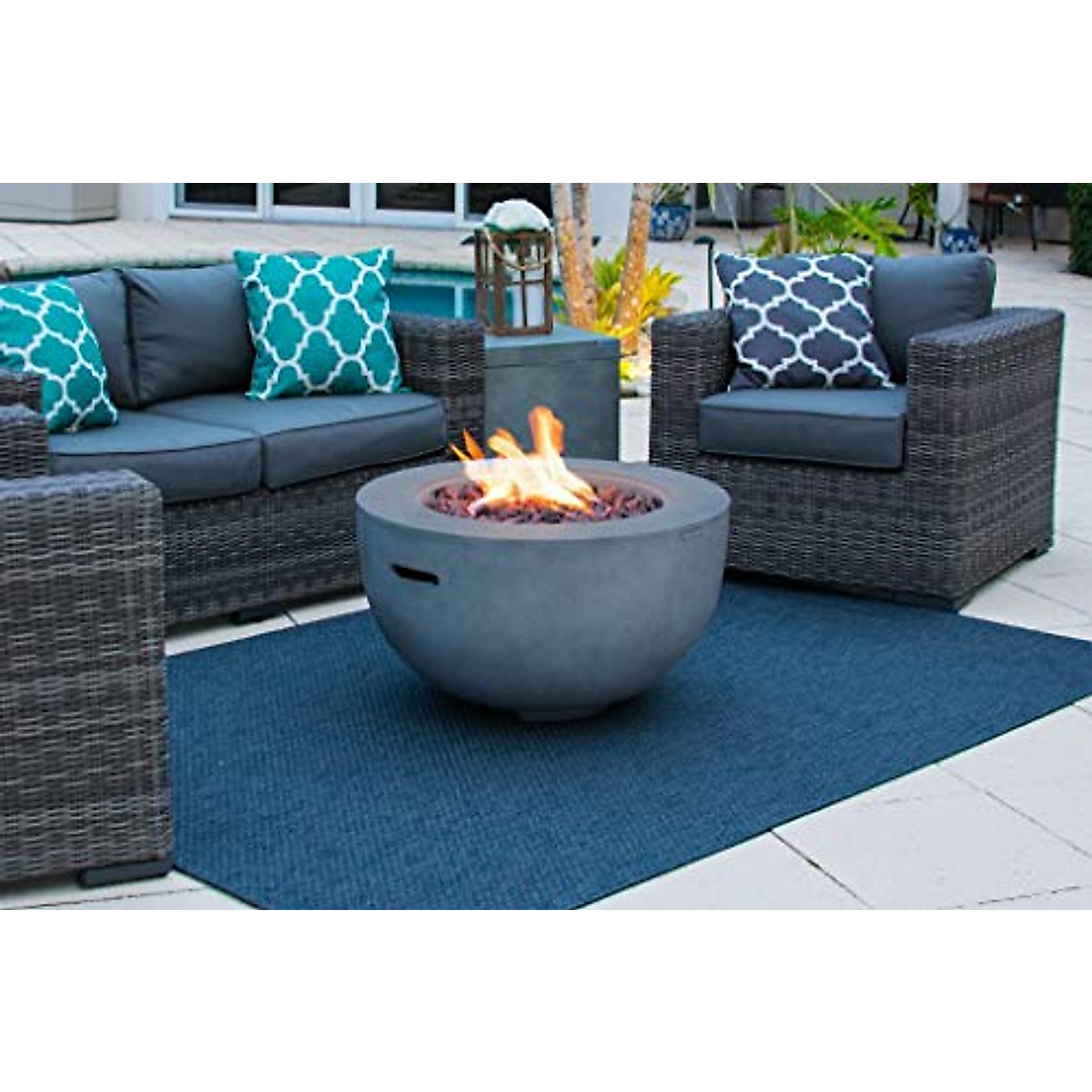 AKOYA Outdoor Essentials 30" Fiber Concrete Outdoor Propane Gas Fire Pit Table Bowl in Gray