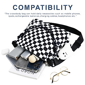 DOB SECHS Crossbody Purse Bag for Women Small Shoulder Hobo Bag Messenger Bag with Kawaii Pins and Pendent (Checkered - L)