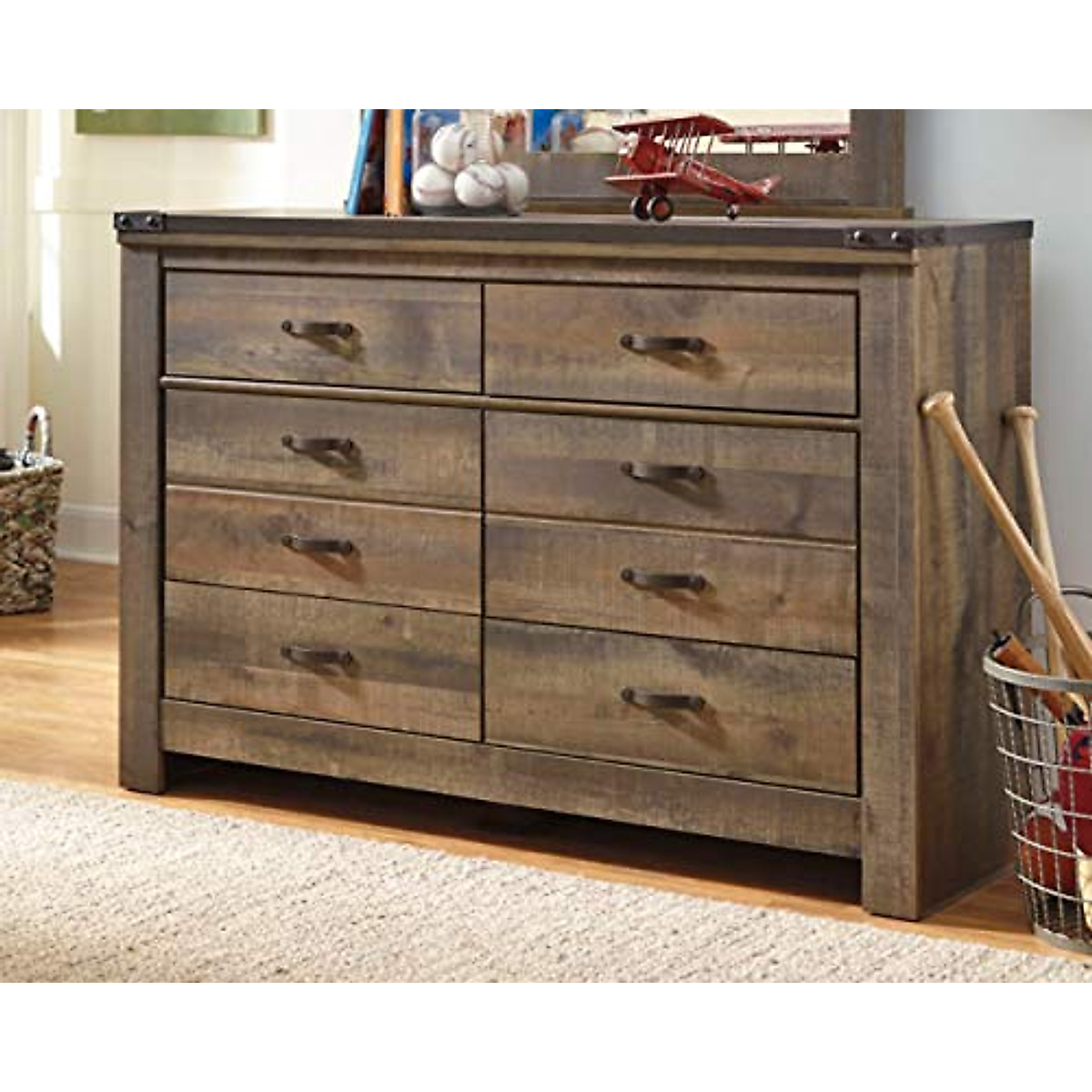 Signature Design by Ashley Trinell Rustic Youth 6 Drawer Children's Dresser with Nailhead Trim, Warm Brown