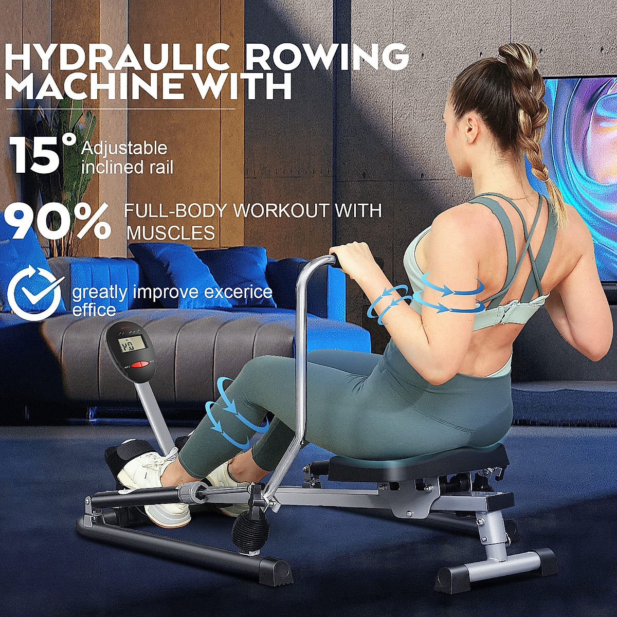 ANCHEER Rowing Machine,Rowing Machines for Home Use with LCD Monitor& Comfortable Seat,Hydraulic Rower Machine with 12 Resistance Levels Up to 290 lb Weight Capacity (Black)