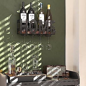 SODUKU Wall Mounted Metal Wine Rack 4 Long Stem Glass Holder & Wine Cork Storage Home