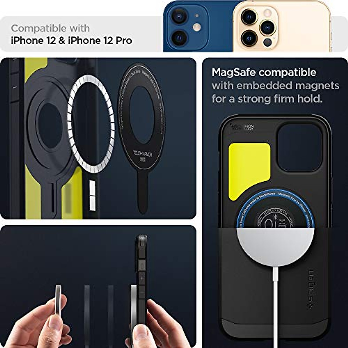 Spigen Tough Armor Mag (MagFit) [Extreme Protection Tech] Compatible with MagSafe Designed for iPhone 12 / iPhone 12 Pro Case (2020) - Black