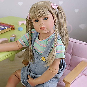 39 inch Lifelike Toddler Reborn Dolls Huge Child Mannequin Vinyl Full Standing Girl Blonde Long Hair Realistic Model Ball Jointed Doll