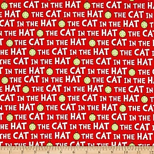 Robert Kaufman "The Cat In The Hat Christmas Words" Quilt Fabric, Red
