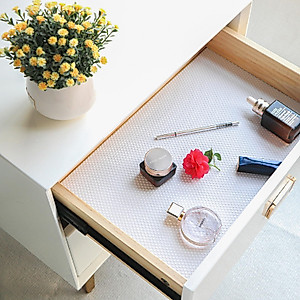 Hersvin Shelf Liners, 10 in x 9 ft Kitchen Drawer Mats, Non-Adhesive EVA Cupboard Protector, Cabinet Lining (White Dot)