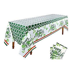 Gatherfun Saint Patrick’s Day Disposable Tablecloth Green Shamrocks Plastic Table Cover for Irish Party Decoration 3 Pack 54 X 108 Inch
