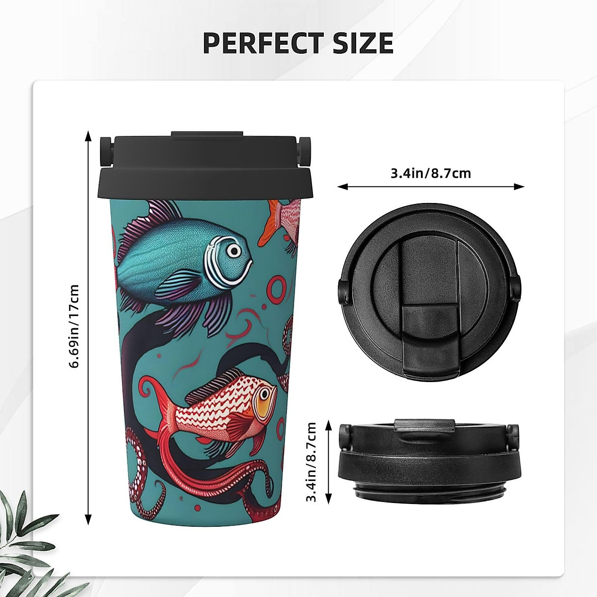 WANGXUEE Fish and Octopus Print 500ml Stainless Steel Travel Tumbler Double Wall Vacuum Insulated Coffee Mug