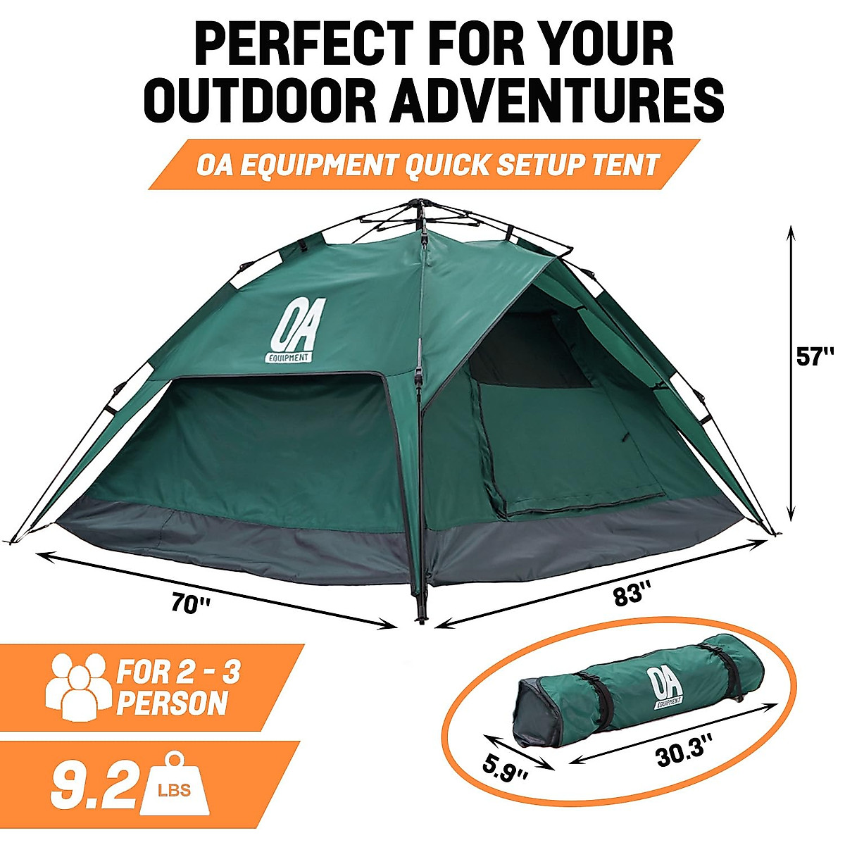 Pop Up Tent 2/3 Person Instant Camping Tent - Quick Setup Small Tent for Camping - Easy Set Up Fully Waterproof with Double Wall & Taped Seams