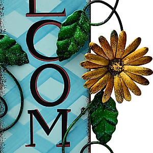 Metal Welcome Sign Rustic Wall Hanging Plaque - Decorative Welcome Flower Signs for Porch Front Door Farmhouse Home Decoration Garden Themed Wreath Ornament (Yellow)