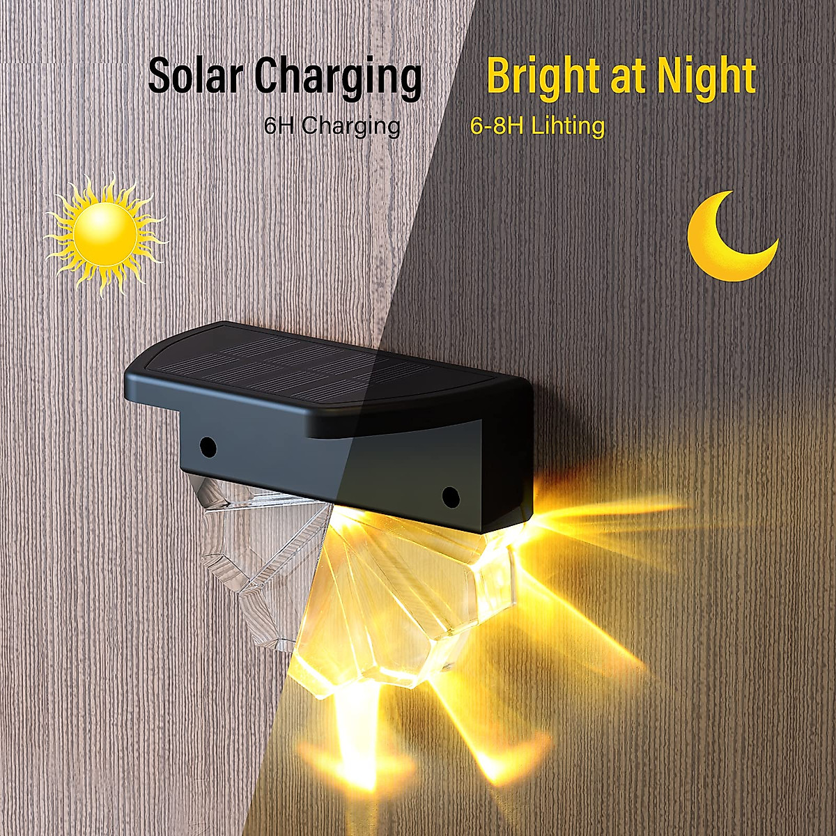 Ltteeny Solar Deck Lights Outdoor, 6 Pack Solar Step Lights Outdoor Waterproof LED Solar Fence Lights, Warm White/Color Changing, Stair Lights for Patio Stairs Yard Garden Pathway Step Fences (6 PC)