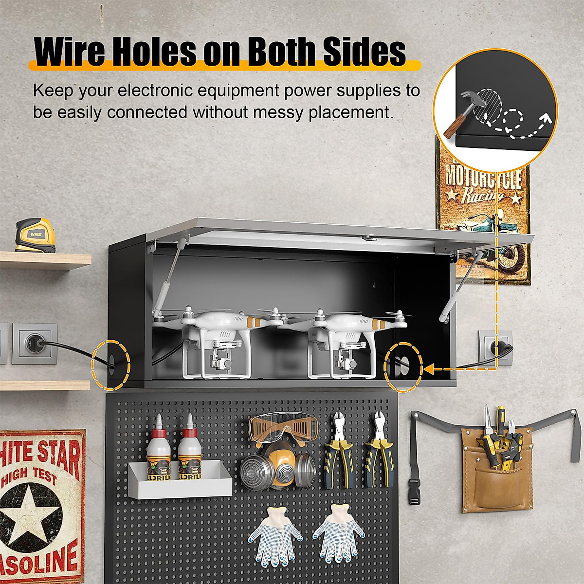 MetalMax Metal Wall Cabinet for Garage Floating Garage Storage Cabinet Wall Mount Shop Cabinet Upper Storage Trailer Cabinet GearBox Flip Up Tool Cabinet Small Wall Steel Cabinet Assembly Required