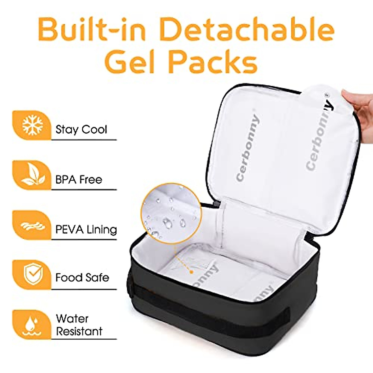 Freezable Lunch Bag,Lunch Box with Ice Packs,Small Cooler Lunch Box with Detachable Ice Packs,Small Insulated Cooler Bag,Freezable Lunch Bags with Durable Zippers,Freezable Lunch Box For School/Work