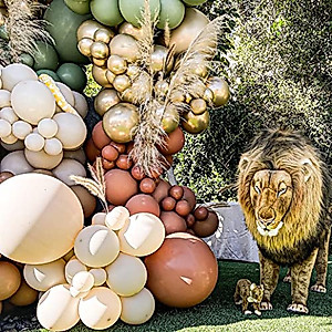 Brown And Green Balloon Garland Kit Olive Green Coffee White Sand Brown Gold Metallic 157PCS Latex Balloons For Baby Shower Jungle Safari Wild One Woodland Theme Party Decorations