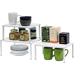 SimpleHouseware Expandable Stackable Kitchen Cabinet and Counter Shelf Organizer, White