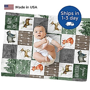 MDPrints Personalized Baby Blankets for Boys - Customized Baby Blanket with Name - Newborn Nursery Gift - Soft Plush Fleece (Woodland 214)