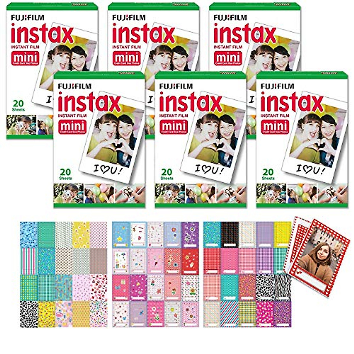 Fuji Mini Instant Film 12 x 10 Packs 120 Prints with 60 Frame Stickers