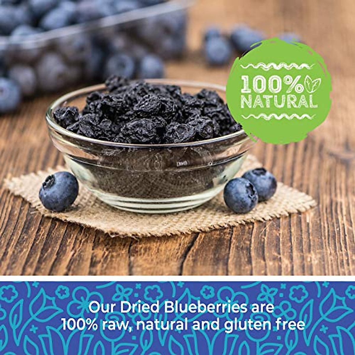 Whole Dried Blueberries, No Sugar Added, Bulk, Dehydrated, Dried Unsweetened Blueberries, All Natural, Non-GMO, 1 Pound. - 16 oz.
