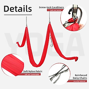 HECASA 6M Yoga Swing Silk Fabric Aerial Yoga Hammock Kit w/Daisy Chain O-Ring Red 6.56 Yards