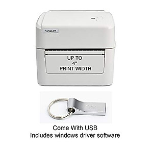 FungLam Label Printer, High Speed USB Direct Thermal Label Printer for Amazon, Ebay, Etsy, Shipify Labeling, 4x6 Shipping Label Printer, Thermal Printer, White