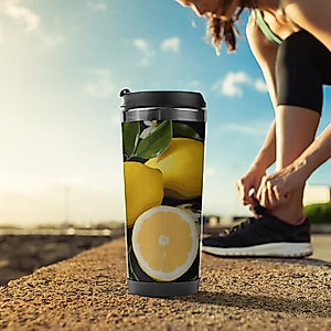 RTFGHJS 13oz Vacuum Insulated Stainless Steel Tumbler with Leakproof Lid Lemon And Flower 304 Stainless Steel Travel Mug Wide Mouth Coffee Cup for Hot & Cold Drinks (380ml)