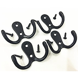 20 Pieces Double Prong Robe Hook Rustic Hooks Retro Cloth Hanger Coat Hanger Heavy Duty Double Prong Coat Hooks Wall Mounted Utility Hook with 44 Pieces Screws (Black Color)