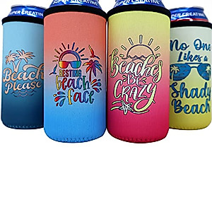 Beach Essentials Gifts for Women - Beach Accessories for Vacation Must Haves, Beach Themed Small Gifts for Women, Insulated 16 oz. Tall Can Cooler Sleeves, Funny Beach Coolies for Tallboy Cans
