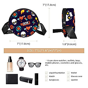 Skull Rock Crossbody Bag for Women Teen Girls Round Canvas Shoulder Bag Purse Tote Handbag Bag
