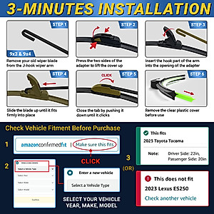 Mega Racer All-Season Wiper Blades 22 Inch & 20 Inch, Vehicle Specific Fit, OEM Quality Automotive Replacement, Front Windshield, Pack of 2 MR-WB-22-20