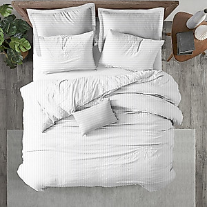 Saferay Green 100% Cotton Duvet Cover Set 120"x128" - Premium 600 Thread Count, Cooling Comforter Cover, Soft Sateen Weave, Zipper Closure and Corner Ties (Oversized King Plus, Stripe White,)