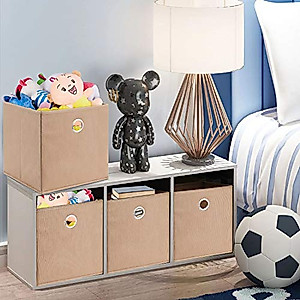 i BKGOO Foldable Storage Cube Drawer Bins Collapsible Fabric Storage Boxes with Round Metal Grommets for Organizing Shelf Nursery Home Closet 4Pack&6Pack 11x11x11 inch (6 Pack Beige, 11x11x11 inch)