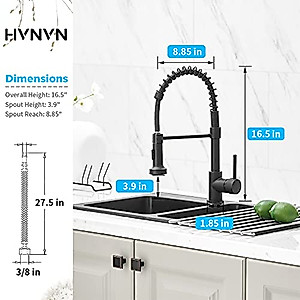 Black Kitchen Faucets, HVNVN Kitchen Faucets with Pull Down Sprayer Solid Brass Matte Black Industrial Single Handle 1 Or 3 Hole Faucet for Farmhouse Camper Laundry Utility Bar Sinks