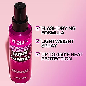 Redken Quick Blowout Heat Protection Spray | Blow Dry Primer Reduces Styling Time | Smooths & Adds Shine | Lightweight Blowdry Spray and Heat Protectant | For All Hair Types | 4.2 fl. oz.