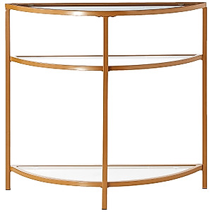 HomePop Home Decor | Kaufmann Collection Modern Glass Half Moon Accent Table | Accent Table for Display & Storage for Entry Way & Living Room (Gold)