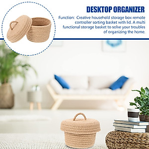 MOBUTOFU Storage Basket Woven Desktop Sundries Basket Tray Decor Snack Containers Pastoral Style Storage Holder Toy Storage Bins with Lids Jute Basket Snacks Container Cotton Rope Brown