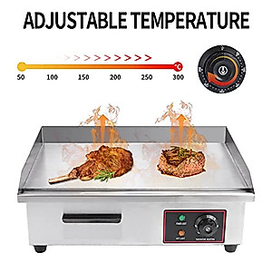 22" Commercial Electric Griddle, Electric Flat Top Grill, 3000W Countertop Griddle with Shovels and Brushes for Restaurant Kitchens